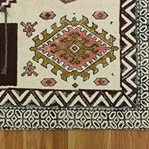 Casavani Beige, Black Tribal Cotton Hand Made Rug, Home Decorative Bohemian Kilim Rug Hand Woven Rag Rug Entryway for Living Room Laundry Room Dormat Bed Room Bathroom 4x10 Feet Runner