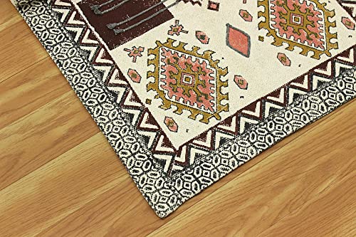 Casavani Beige, Black Tribal Cotton Hand Made Rug, Home Decorative Bohemian Kilim Rug Hand Woven Rag Rug Entryway for Living Room Laundry Room Dormat Bed Room Bathroom 4x10 Feet Runner