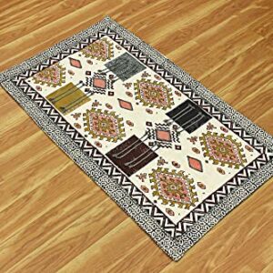 Casavani Beige, Black Tribal Cotton Hand Made Rug, Home Decorative Bohemian Kilim Rug Hand Woven Rag Rug Entryway for Living Room Laundry Room Dormat Bed Room Bathroom 4x10 Feet Runner