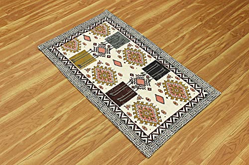 Casavani Beige, Black Tribal Cotton Hand Made Rug, Home Decorative Bohemian Kilim Rug Hand Woven Rag Rug Entryway for Living Room Laundry Room Dormat Bed Room Bathroom 4x10 Feet Runner