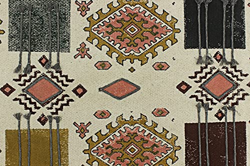 Casavani Beige, Black Tribal Cotton Hand Made Rug, Home Decorative Bohemian Kilim Rug Hand Woven Rag Rug Entryway for Living Room Laundry Room Dormat Bed Room Bathroom 4x10 Feet Runner