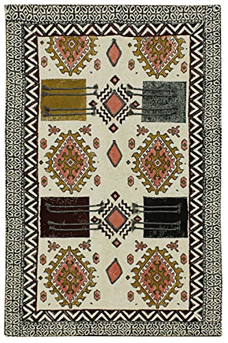 Casavani Beige, Black Tribal Cotton Hand Made Rug, Home Decorative Bohemian Kilim Rug Hand Woven Rag Rug Entryway for Living Room Laundry Room Dormat Bed Room Bathroom 4x10 Feet Runner