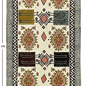 Casavani Beige, Black Tribal Cotton Hand Made Rug, Home Decorative Bohemian Kilim Rug Hand Woven Rag Rug Entryway for Living Room Laundry Room Dormat Bed Room Bathroom 4x10 Feet Runner