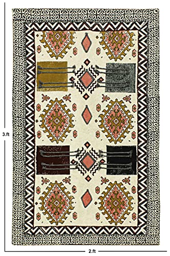 Casavani Beige, Black Tribal Cotton Hand Made Rug, Home Decorative Bohemian Kilim Rug Hand Woven Rag Rug Entryway for Living Room Laundry Room Dormat Bed Room Bathroom 4x10 Feet Runner