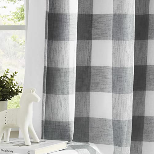 Short Gray White Buffalo Plaid Blackout Curtains with Liner Checkered Geometric Farmhouse Panels Linen Textured Grommet Thermal Insulated Window Treatment for Bedroom,Living Room,Kitchen,40"x63"x2