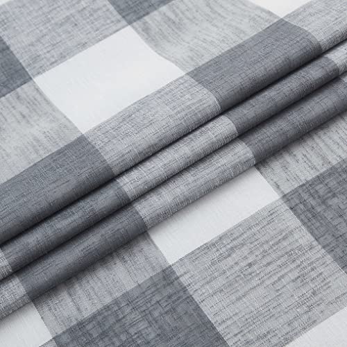 Short Gray White Buffalo Plaid Blackout Curtains with Liner Checkered Geometric Farmhouse Panels Linen Textured Grommet Thermal Insulated Window Treatment for Bedroom,Living Room,Kitchen,40"x63"x2