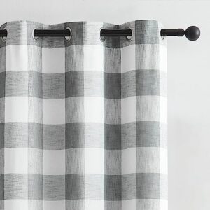 Short Gray White Buffalo Plaid Blackout Curtains with Liner Checkered Geometric Farmhouse Panels Linen Textured Grommet Thermal Insulated Window Treatment for Bedroom,Living Room,Kitchen,40"x63"x2