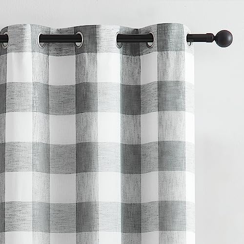 Short Gray White Buffalo Plaid Blackout Curtains with Liner Checkered Geometric Farmhouse Panels Linen Textured Grommet Thermal Insulated Window Treatment for Bedroom,Living Room,Kitchen,40"x63"x2