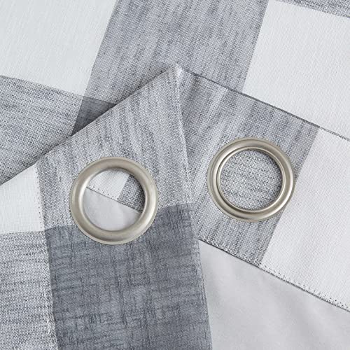 Short Gray White Buffalo Plaid Blackout Curtains with Liner Checkered Geometric Farmhouse Panels Linen Textured Grommet Thermal Insulated Window Treatment for Bedroom,Living Room,Kitchen,40"x63"x2