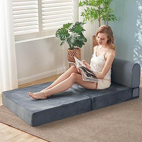 XIECUVA Convertible Sofa Bed, Folding Sofa Bed, Modern Lounge Chair with Soft Cushions, Characteristic Chairs in Living Room Bedroom (6''*32''*70'', Grey)