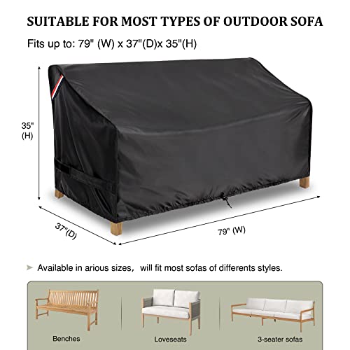 KylinLucky Outdoor Furniture Covers Waterproof, 3-Seater Patio Sofa Cover Fits up to 79W x 37D x 35H inches Black