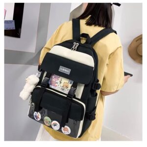 MOJIDUO Kawaii Backpack 4Pcs Set with cute plush Pendants & Badge,High capacity School Bag Cute Aesthetic Backpack