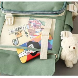 MOJIDUO Kawaii Backpack 4Pcs Set with cute plush Pendants & Badge,High capacity School Bag Cute Aesthetic Backpack