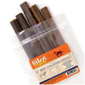 riley's 6 inch beef collagen sticks for dogs - collagen chews for dogs - bully stick & rawhide alternative dog chews long lasting - no raw hide dog chews - single ingredient dog treat - 5 ct