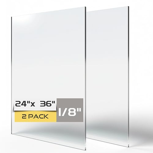 24"x36" Clear Acrylic Sheet Plexiglass 1/8" Thick 2PCs, Premium Plexiglass Sheets 24x36, Plexi Glass Perspex Panel, Plastic Sneeze Guard, 3mm Acrylic Board, Custom Cut Plexiglass, Large Acrylic Sign