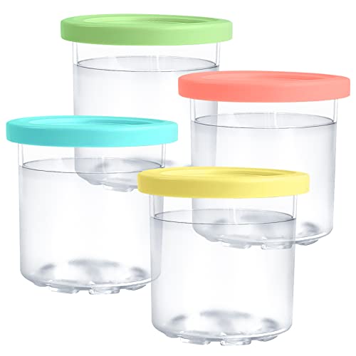 Ice Cream Pint Container Replacement for Ninja Creami Pints and Lids -16oz Cups Compatible with NC301 NC300 NC299AMZ Series Ice Cream Maker - Airtight Leak Proof Lids ，BPA-Free & Dishwasher Safe