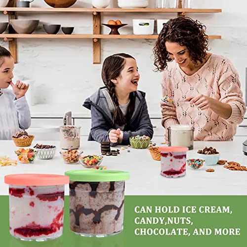 Ice Cream Pint Container Replacement for Ninja Creami Pints and Lids -16oz Cups Compatible with NC301 NC300 NC299AMZ Series Ice Cream Maker - Airtight Leak Proof Lids ，BPA-Free & Dishwasher Safe