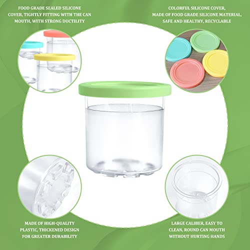 Ice Cream Pint Container Replacement for Ninja Creami Pints and Lids -16oz Cups Compatible with NC301 NC300 NC299AMZ Series Ice Cream Maker - Airtight Leak Proof Lids ，BPA-Free & Dishwasher Safe