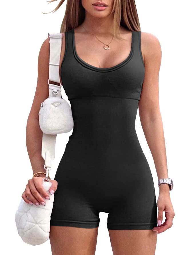 OQQ Women's Yoga Seamless Workout One Piece Padded Sports Exercise Romper Bra, Black, Large