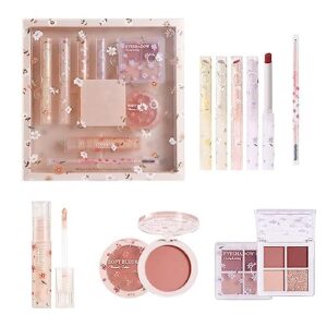 makeup kit for women 8 pieces makeup sets, 4 color lipsticks& eyeshadow, eyebrow pencil, concealer, blush palette 8pcs gift box makeup bundle value set