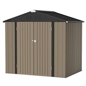 greesum metal outdoor storage shed 8ft x 6ft, steel utility tool shed storage house with door & lock, metal sheds outdoor storage for backyard garden patio lawn (8’x 6'), brown