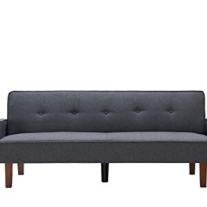 Eafurn Button Tufted Sofa Bed, Linen Fabric Adjustable Sleeper Modern Reversible Convertible Folding Lounge Couch Loveseat Daybed for Living Room with Solid Wood Legs, Dark Grey