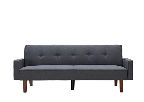 Eafurn Button Tufted Sofa Bed, Linen Fabric Adjustable Sleeper Modern Reversible Convertible Folding Lounge Couch Loveseat Daybed for Living Room with Solid Wood Legs, Dark Grey