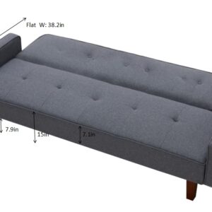 Eafurn Button Tufted Sofa Bed, Linen Fabric Adjustable Sleeper Modern Reversible Convertible Folding Lounge Couch Loveseat Daybed for Living Room with Solid Wood Legs, Dark Grey