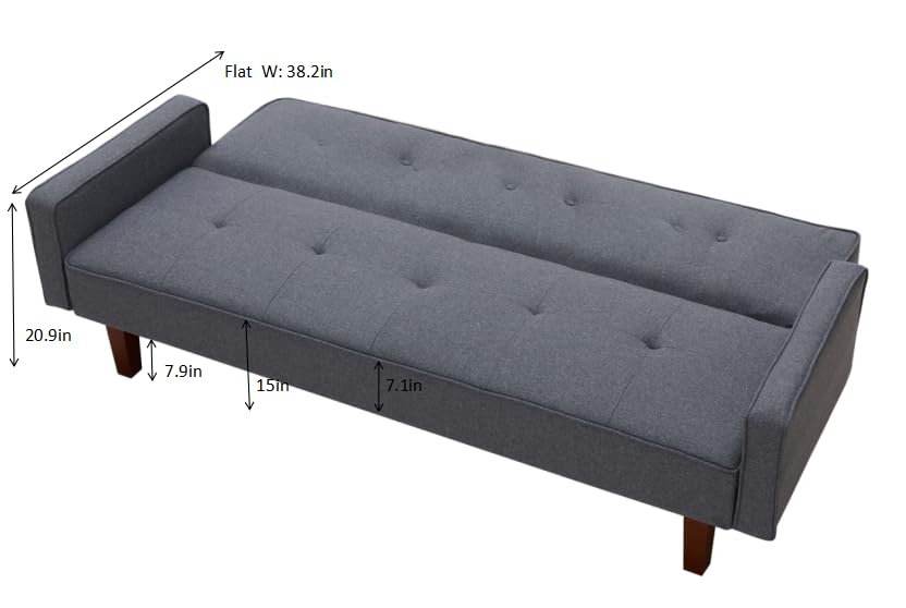 Eafurn Button Tufted Sofa Bed, Linen Fabric Adjustable Sleeper Modern Reversible Convertible Folding Lounge Couch Loveseat Daybed for Living Room with Solid Wood Legs, Dark Grey