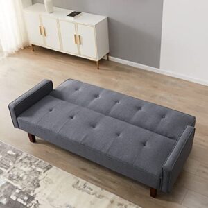 Eafurn Button Tufted Sofa Bed, Linen Fabric Adjustable Sleeper Modern Reversible Convertible Folding Lounge Couch Loveseat Daybed for Living Room with Solid Wood Legs, Dark Grey