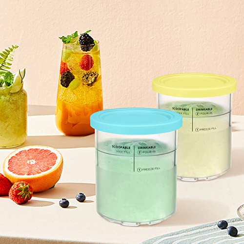 FIRJOY 24 oz. Containers | Extra Replacement Pints and Lids - Compatilbe with Ninja Creami NC501, NC500 Series/Deluxe 11-in-1 Ice Cream Maker (2 Pack - Blue, Yellow)