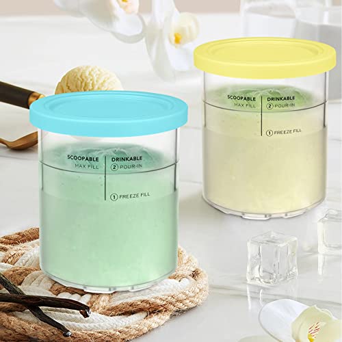 FIRJOY 24 oz. Containers | Extra Replacement Pints and Lids - Compatilbe with Ninja Creami NC501, NC500 Series/Deluxe 11-in-1 Ice Cream Maker (2 Pack - Blue, Yellow)