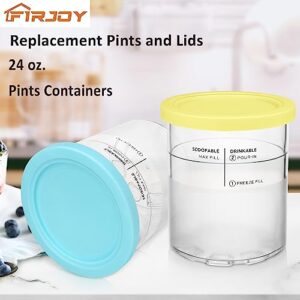 FIRJOY 24 oz. Containers | Extra Replacement Pints and Lids - Compatilbe with Ninja Creami NC501, NC500 Series/Deluxe 11-in-1 Ice Cream Maker (2 Pack - Blue, Yellow)