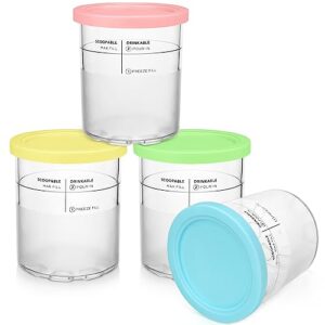 firjoy 24 oz. containers | extra replacement pints and lids for ninja creami deluxe - compatible with nc501, nc500 series (4 pack - blue, pink, green, yellow)