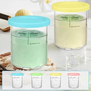 FIRJOY 24 oz. Containers | Extra Replacement Pints and Lids for Ninja Creami Deluxe - Compatible with NC501, NC500 Series (4 Pack - Blue, Pink, Green, Yellow)