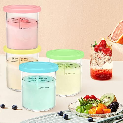 FIRJOY 24 oz. Containers | Extra Replacement Pints and Lids for Ninja Creami Deluxe - Compatible with NC501, NC500 Series (4 Pack - Blue, Pink, Green, Yellow)