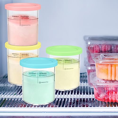 FIRJOY 24 oz. Containers | Extra Replacement Pints and Lids for Ninja Creami Deluxe - Compatible with NC501, NC500 Series (4 Pack - Blue, Pink, Green, Yellow)