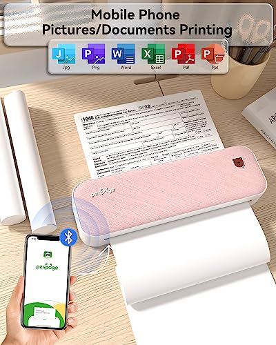 PeriPage A40 Thermal Portable Printer, Supports 8.26"x11.69" US Letter, Wireless Inkless Bluetooth Mobile Travel Printer, Compatible with Android and iOS, Prints Documents,Tattoo Paper, Photos(Pink)