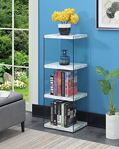 Convenience Concepts SoHo Glass Desk with Charging Station, 42", Faux White Marble & SoHo 4 Tier Tower Bookcase, White Faux Marble