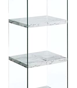 Convenience Concepts SoHo Glass Desk with Charging Station, 42", Faux White Marble & SoHo 4 Tier Tower Bookcase, White Faux Marble