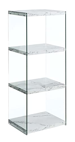 Convenience Concepts SoHo Glass Desk with Charging Station, 42", Faux White Marble & SoHo 4 Tier Tower Bookcase, White Faux Marble