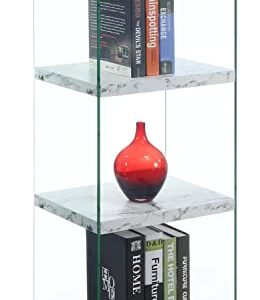 Convenience Concepts SoHo Glass Desk with Charging Station, 42", Faux White Marble & SoHo 4 Tier Tower Bookcase, White Faux Marble