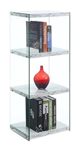 Convenience Concepts SoHo Glass Desk with Charging Station, 42", Faux White Marble & SoHo 4 Tier Tower Bookcase, White Faux Marble