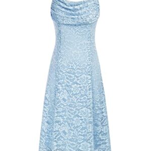 Women's Spaghetti Strap Cowl Neck Lace Dress Sleeveless Cocktail Wedding Guest Midi Dress M Blue