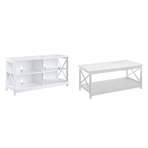 Convenience Concepts Oxford TV Stand, White & Oxford Coffee Table with Shelf, White