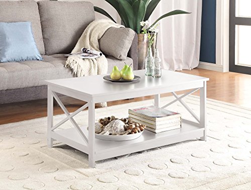 Convenience Concepts Oxford TV Stand, White & Oxford Coffee Table with Shelf, White