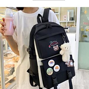 MOJIDUO 5Pcs Set Kawaii Backpack with cute plush Pendants & Badge,19 gallon capacity School Bag Cute Aesthetic Backpack