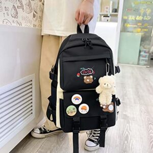 MOJIDUO 5Pcs Set Kawaii Backpack with cute plush Pendants & Badge,19 gallon capacity School Bag Cute Aesthetic Backpack