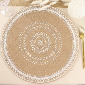 tableclothsfactory 4 pack | natural 15" jute & white braided placemats, rustic round woven burlap table mats