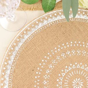 TABLECLOTHSFACTORY 4 Pack | Natural 15" Jute & White Braided Placemats, Rustic Round Woven Burlap Table Mats